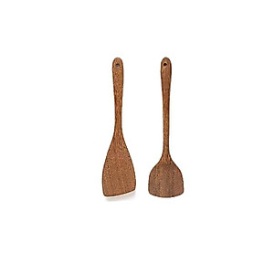 Wooden Spatulas for cooking - Set of 2 12.8 Inch 12 Inch Versatile Utensils, Wooden Spoons, Anti Scratch Non Stick Cookware, Eco Friendly, Wooden Wok Spatula Turner For Cooking