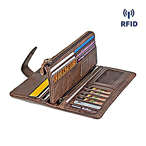 LETEULO Women's RFID Blocking Clasp Wallet Vintage Hand Rubbing Wallets Organizer (Coffee)