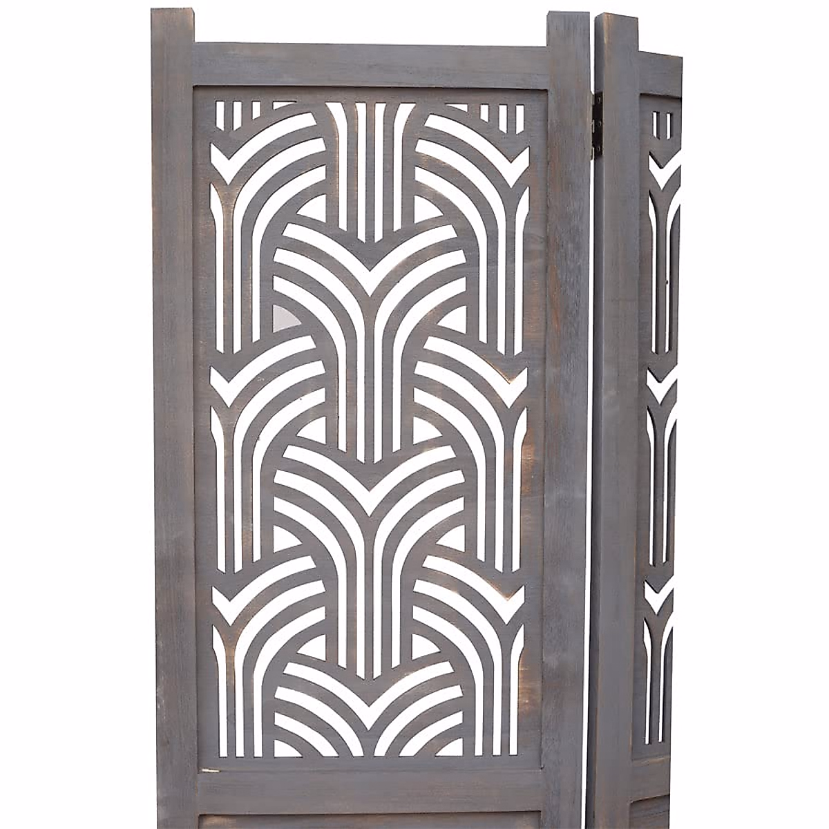 Legacy Decor 3 Panels Room Divider Rustic Wood w/Decorative Cutout Grey