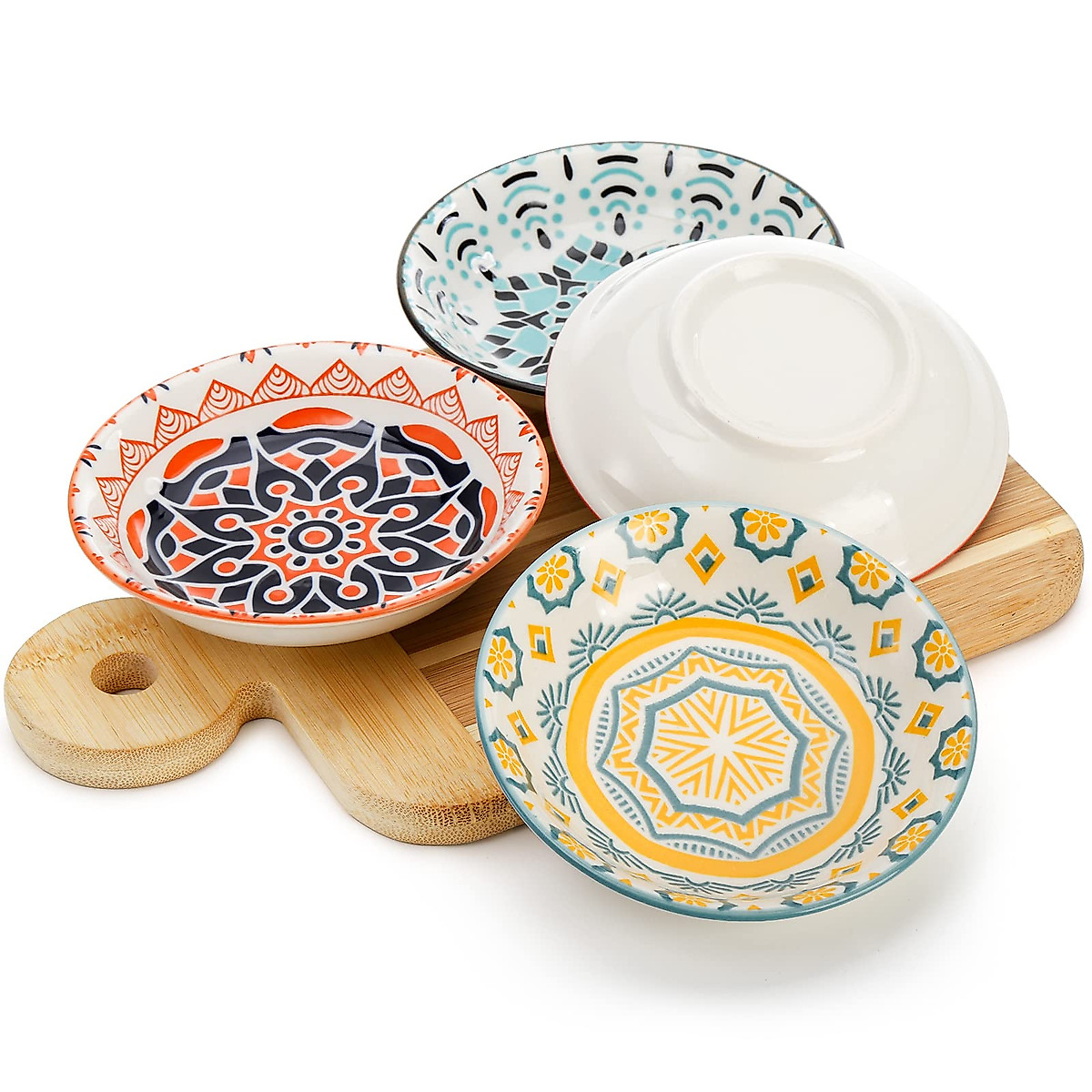 Cedilis 12 Pack Ceramic Soy Sauce Dipping Bowls, 3.5oz Pinch Bowls for Kitchen Prep, 4 Inch Small Sushi Soy Sauce Dish Plate, Colorful Condiments Bowl Dish Dip Bowls Side Dishes