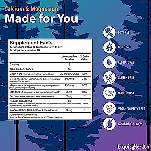 LIQUIDHEALTH 32 Fl Oz Calcium and Magnesium Liquid Supplement Joint and Bones Tissue Support, Citrate Vegetarian Natural Non GMO, Vitamin D3