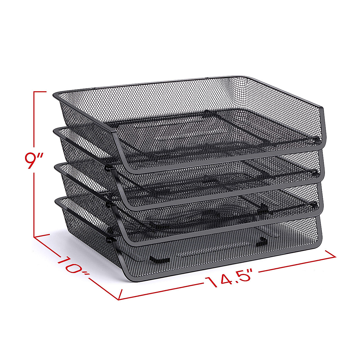 4 Pack - Simple Trending Stackable Office Desk Supplies Organizer, Desktop File Document Letter Tray Holder Organizer, Black