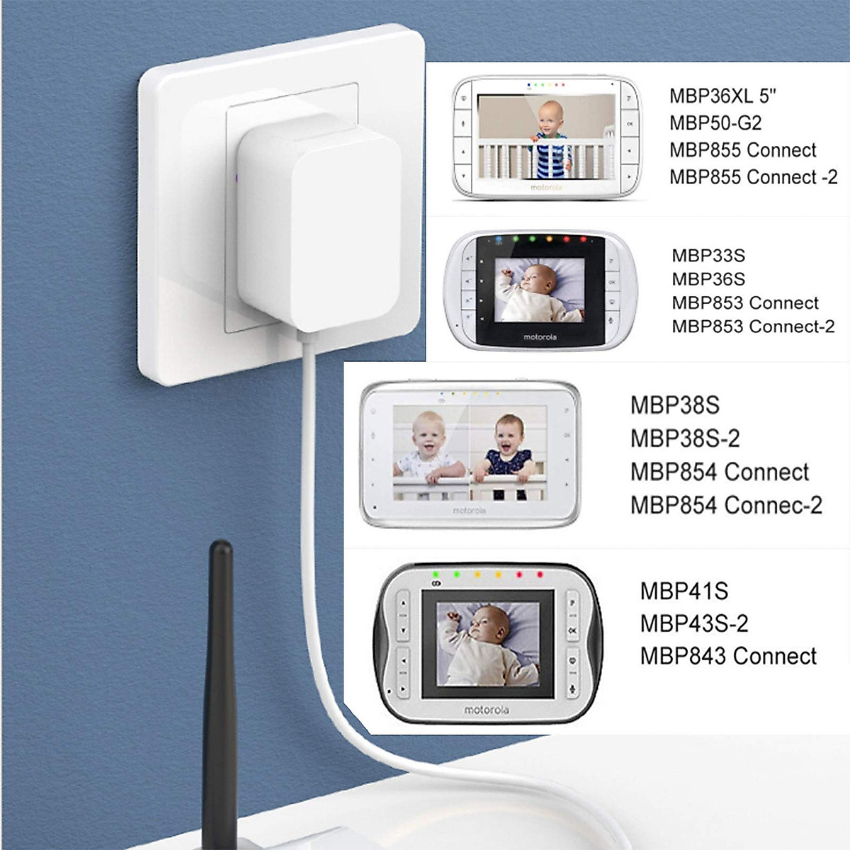 Power Cord for Motorola Baby Monitor MBP36S MBP41S MBP843 MBP36XL MBP38S MBP43S MBP33S MBP843 MBP853 MBP854 MBP855 Connect for Parent Unit Charger Supply