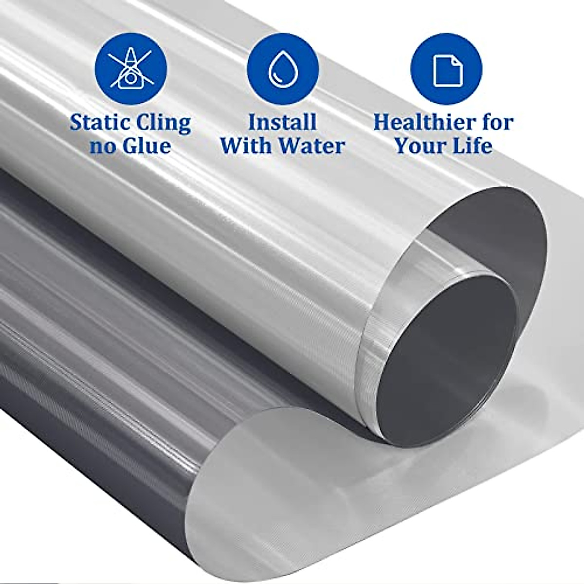 Sun Blocking Window Privcy Film Privacy Day and Night Anti UV Heat Control Window Tint for Home Mirror Reflective Static Cling Non-Adhesive Window Sticker（17.5 x 78.7 Inch）