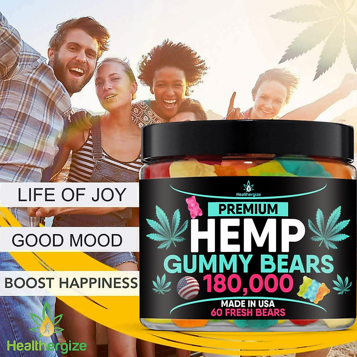 Healthergize Hеmр Gummies Bears-Great for Sleep, Joints, Relax, Calm, Muscles, Discomfort, Skin-Natural Hemp Gummy Bears-Variety of Fun Fruity Flavors-Natural Hеmр Party-Made in USA