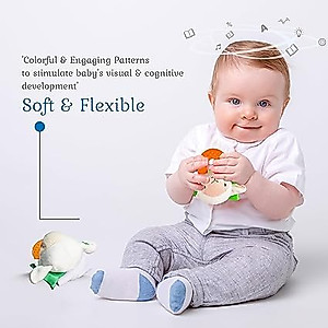 Wristy Buddy Teething Ring for Babies 0-6 8 10 12 Months | Cute Soft Lamb Animal Teething Toys & Gloves | Baby Teething Relief Toy Pack | Infant Chew Toys for 3-6 Months, 1 2 3 Years