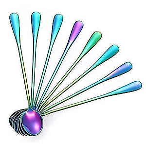 Marco Almond Rainbow Color Long Handle Spoons+Rainbow Color Cutlery Knife Set, Marco Almond KYA27 Kitchen Knives Set with Wooden Block