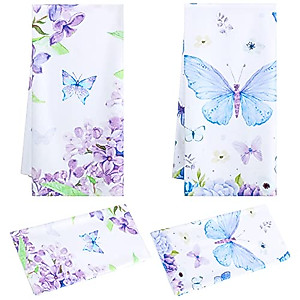 2 Pcs Floral Lilacs and Butterflies Hand Towels Floral Purple Lilacs Hand Towels Spring Flowers Hand Towels for Bathroom Wedding Baby Shower Decorative Towels, 19.7 x 27.6 inches