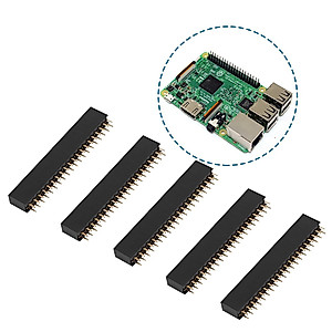 5Pcs Female Pin Headers, 2x20 Pins 2.54m Dual Row Short Pin Headers Connector, PCB Board Pin Header Strip for Raspberry Pi