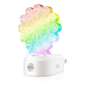 Plug in Night Light,Specmsky Ferris Wheel Night Light for Kids,3 lighting Modes RGB Night Lamp,Multi-Color Changing,LED Night Light with Dusk to Dawn Sensor for Nursery,Bedroom,Stairs,Kids' Room Decor
