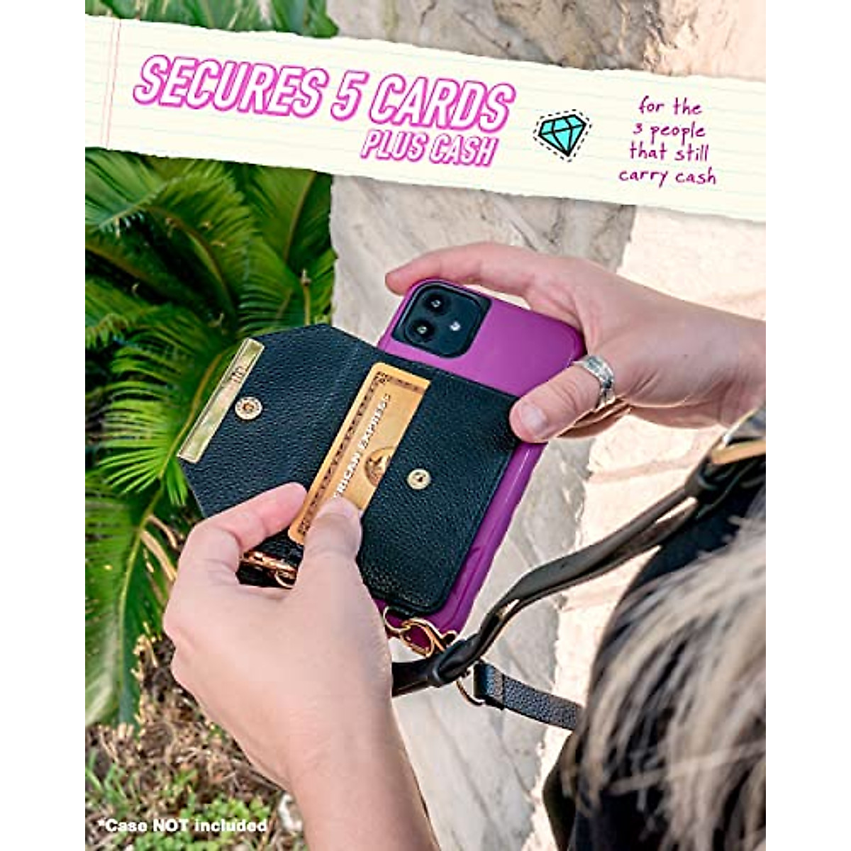 Smartish Stick-on Crossbody Wallet - Dancing Queen Side Piece [Purse/Clutch with Detachable Strap & Card Holder] – Fit for iPhone & Android Phones - Stiletto Black-Gold