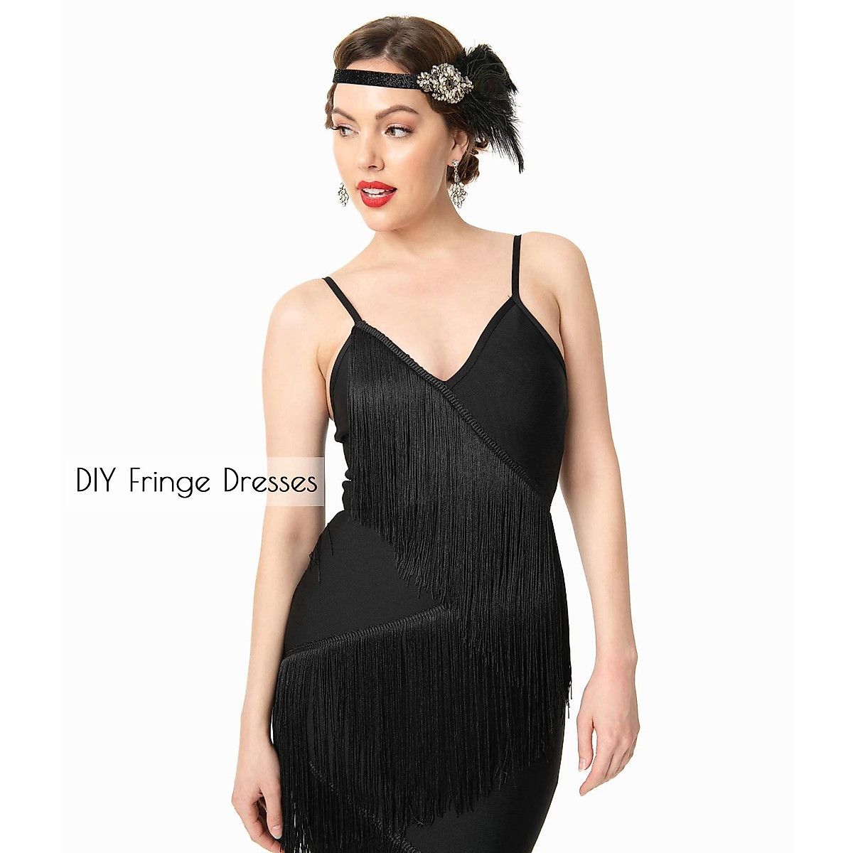 AWAYTR 10 Yards Sewing Fringe Trim - 6in Wide Tassel for DIY Craft Clothing and Dress Decoration (Black, 6 Inches Wide)