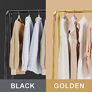 Gold Garment Rack, Metal Clothes Racks, Sturdy Clothing Racks, Premium Wardrobe Rack, Closet Organizers and Storage with Double Layer Shelf for Storing Clothes, Shoes, Bags, 24.4 * 13.8 * 62Inches