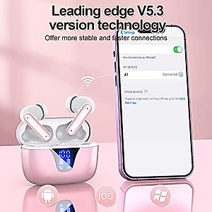ZIUTY Wireless Earbuds, Bluetooth 5.3 Headphones 50H Playtime with LED Digital Display Charging Case, IPX5 Waterproof Earphones with Mic for Android iOS Cell Phone Computer Laptop Sports (Pink)