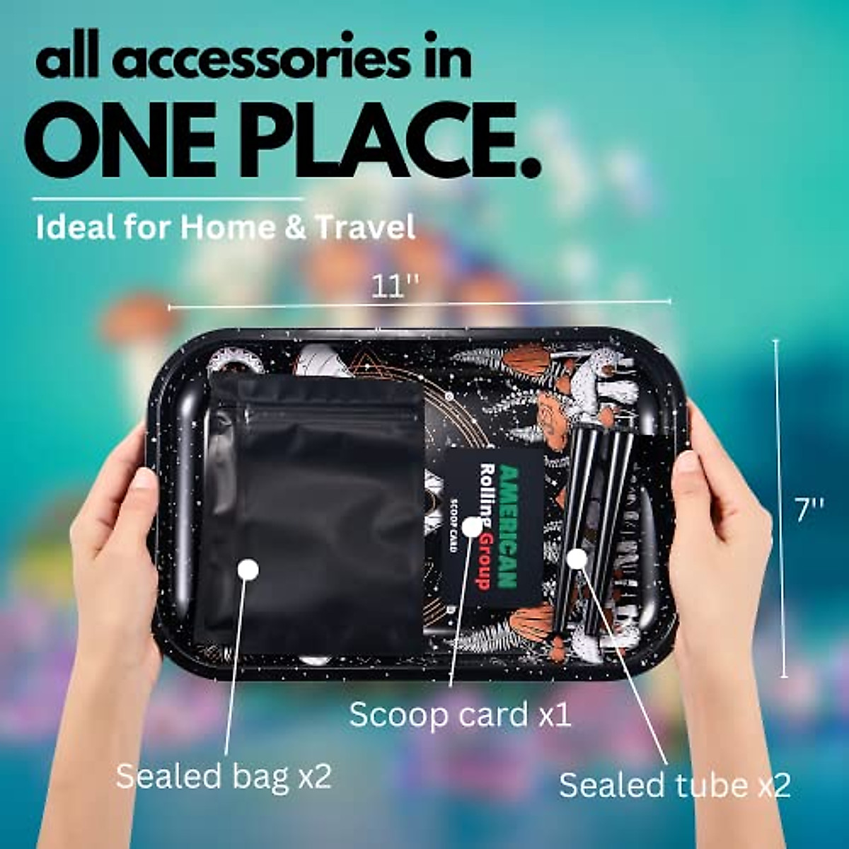 Luna Moth Rolling Tray with Magnetic Lid - Halloween Gothic Decor, 11''x7'' Whimsical Mushroom Decorative Tray - Large Storage Butterfly Metal Tray Witchy Hippie Aesthetic - Mystical Dark Academia