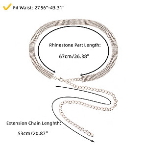 jascaela Women's Crystal Belt Metal Waist Chain Sparkle Rhinestone Decorated Skinny Waistband Dress Accessories Silver