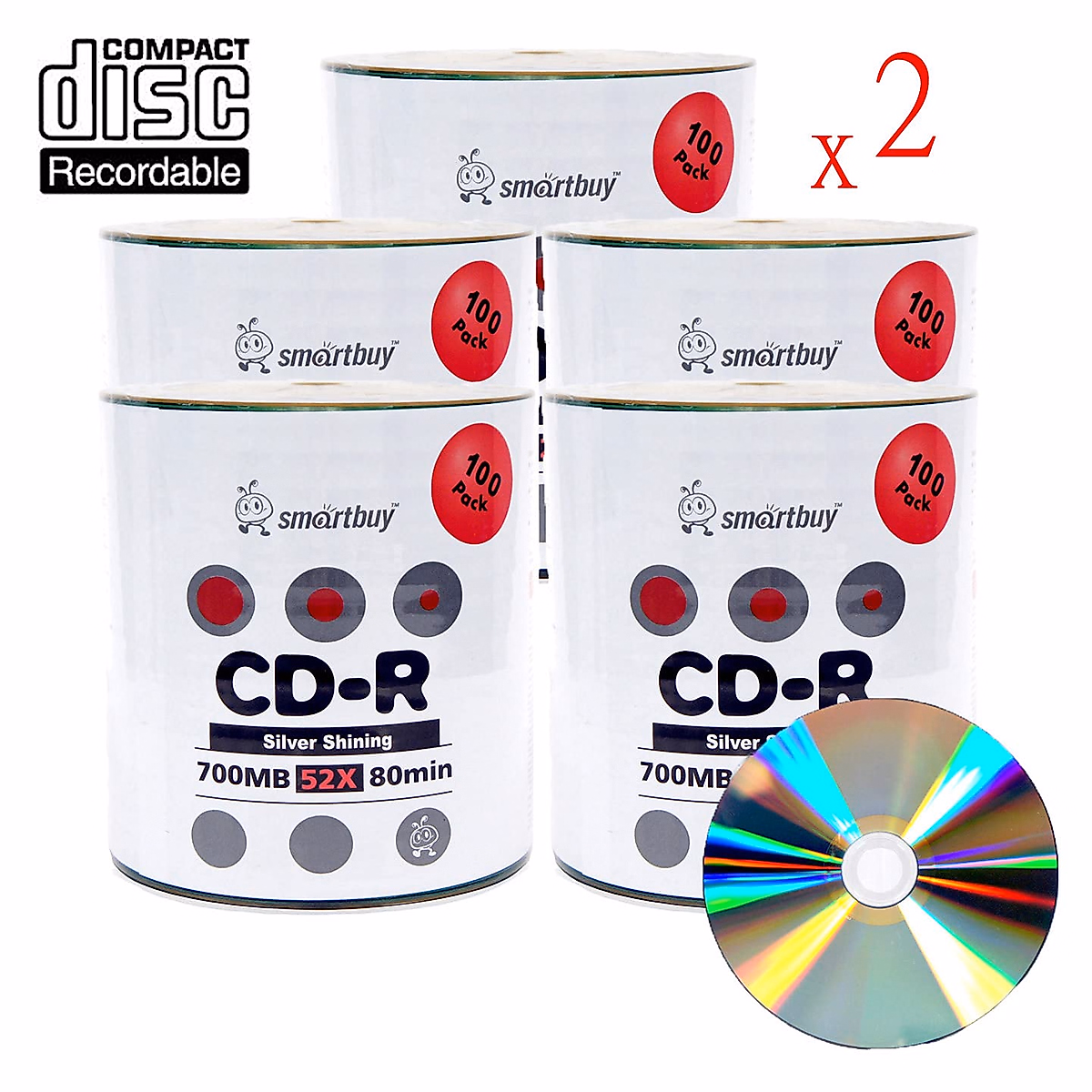 Smart Buy Shiny Silver Top CD-R 1000-Pack 700mb 52x Blank Recordable Discs, 1000 Disc, 1000pk