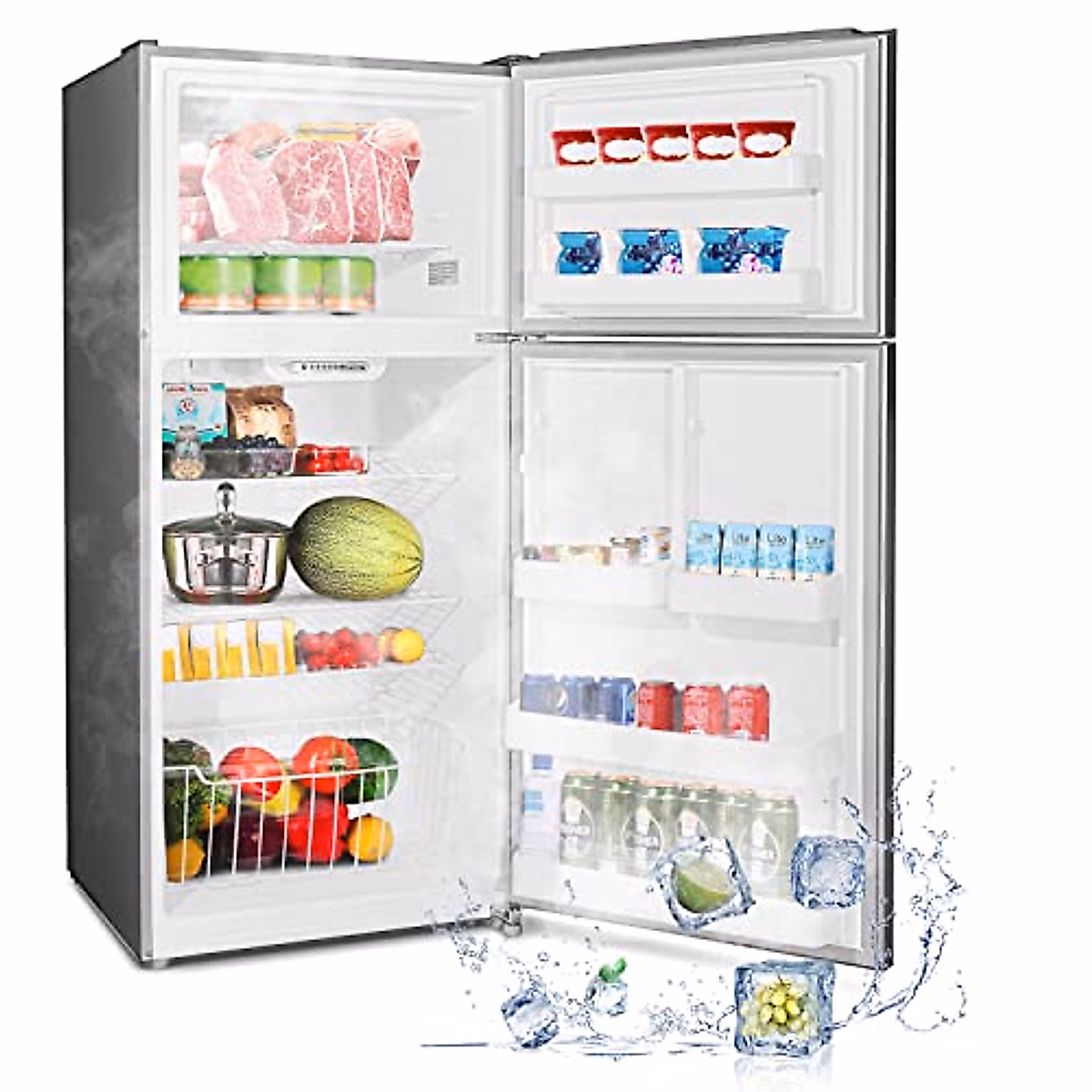 Smad 18 Cu.Ft Top Mount Freezer, Apartment Size Refrigerator with Electronic Temperature Control and Reversible Door, Garage Ready Refrigerator for Dorm, Garage, Office, Bedroom, Stainless Steel