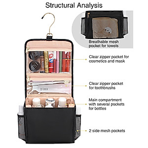 Relavel Hanging Toiletry Bag for Women and Men, Small Travel Bag for Girls Compact Size with Multiple Compartments Waterproof Travel Kit Wash Bag Makeup Storage Organizer Gym Shower Bag Black