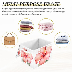 ALAZA Storage Bins Organizer Box Baskets Lidded Clothes for Shelves Closet Hibiscus Flower Collapsible Stackable Storage Cubes Handles
