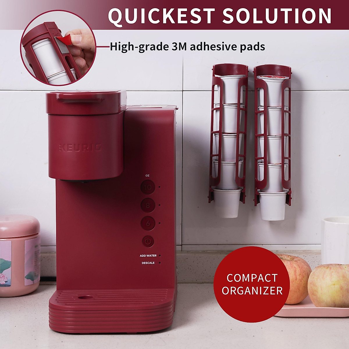 STORAGENIE Coffee Pod Holder for Kerig Kcup, Side Mount K Cup Storage, Coffee Pod Organizer, Perfect for Small Counters (2 Pack| For 10 K Cups,Red)