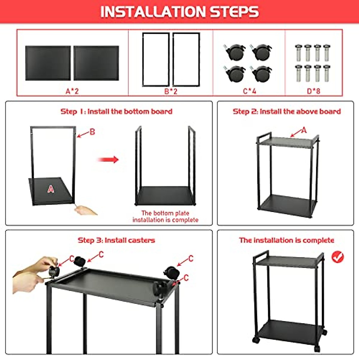 Liitrton Computer Tower Stand, 2-Tier CPU Stand PC Stand with Lockable Wheels Under Desk for Office Home (L)