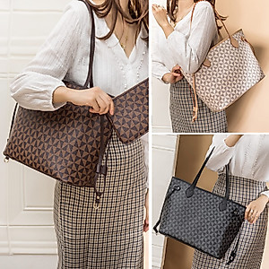 Lacel Urwebin Handbags for Women Designer Fashion Purses Top Handle Satchel Shoulder Bags 2pcs with Small Wallet (Brown)