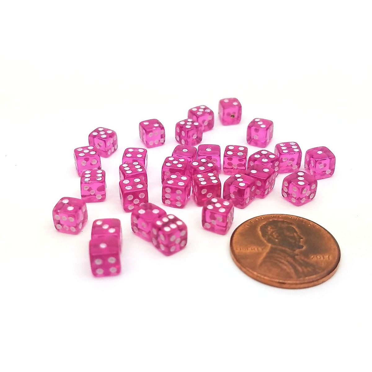 Koplow Games Set of 30 D6 5mm Transparent Rounded Corner Dice - Purple with White Pips