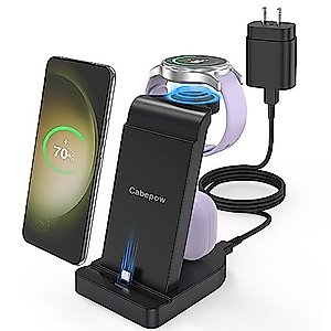 Charging Station for Samsung, Cabepow 3 in 1 Fast Charger Station for Samsung Galaxy S23 Ultra/S22/S21/S20/Note 20/Z Flip 4/Z Fold 4,Samsung Watch Charger for Galaxy Watch 5 Pro/4/3, Galaxy Buds