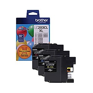 Brother Genuine High Yield Color Ink Cartridge, LC2033PKS, Replacement Color Ink Three Pack, Includes 1 Cartridge Each of Cyan, Magenta & Yellow, Page Yield Up To 550 Pages, Amazon Dash Replenishment Cartridge, LC203