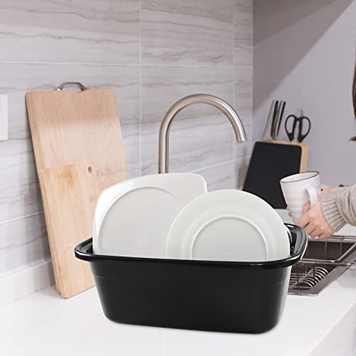 Nicesh 16 Quart Plastic Non-Slip Dish Basin Pan, 4-Pack