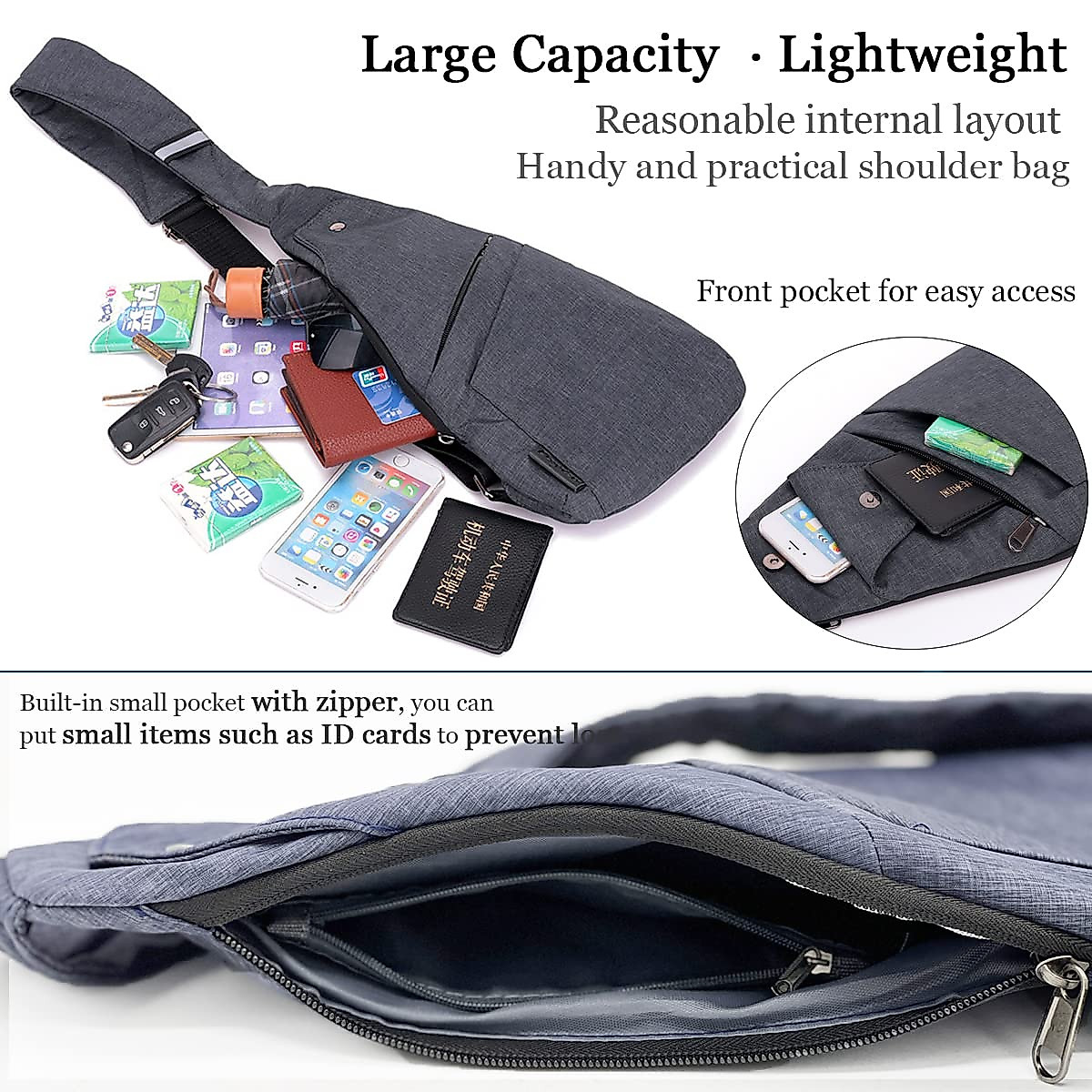 Tealots Sling Bag Small Crossbody Chest Bag, Anti-Thief Personal Pocket Bag, Shoulder Backpack Travel Daypack for Men Women (Dark Grey)