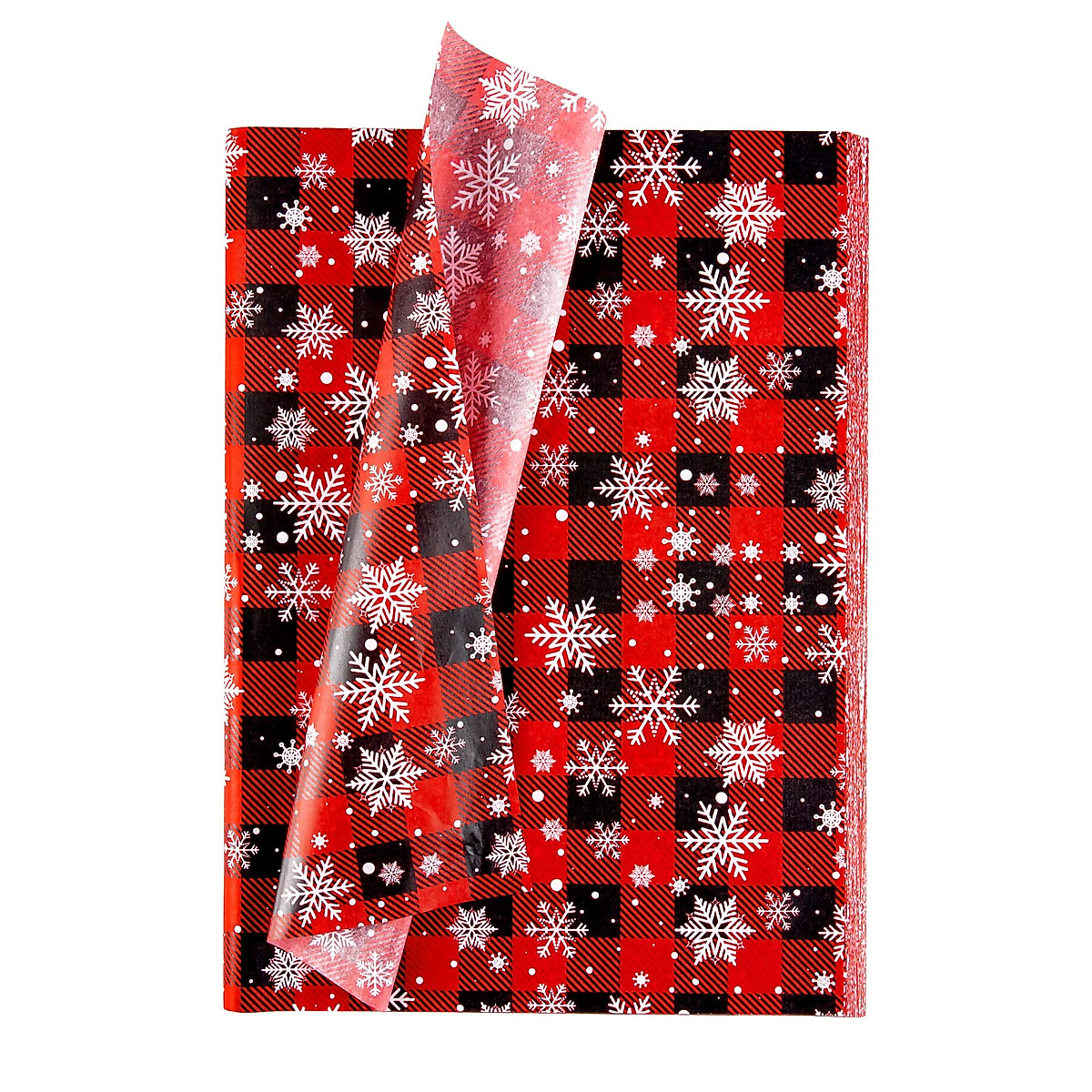 Whaline 120 Sheet Christmas Buffalo Plaid Tissue Paper Winter Red Black Plaids Snowflake Tissue Paper Xmas Wrapping Paper Rustic Art Craft Paper for Christmas Winter Party Craft Gift Wrapping