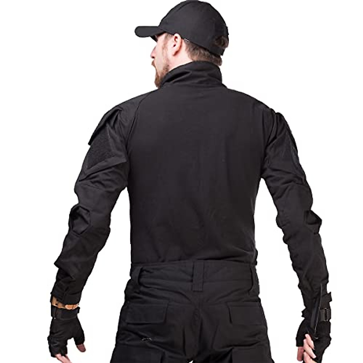 HAN·WILD Men's Tactical Shirt Military Combat Camouflage Long Sleeve Shirts with Elbow Pads Outdoor 1/4 Zip