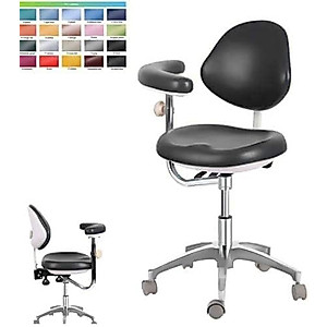 DOC.ROYAL Black Dental Adjustable Doctor's Stool Assistant Chair+360 Degree Rotation Armrest PU Lether