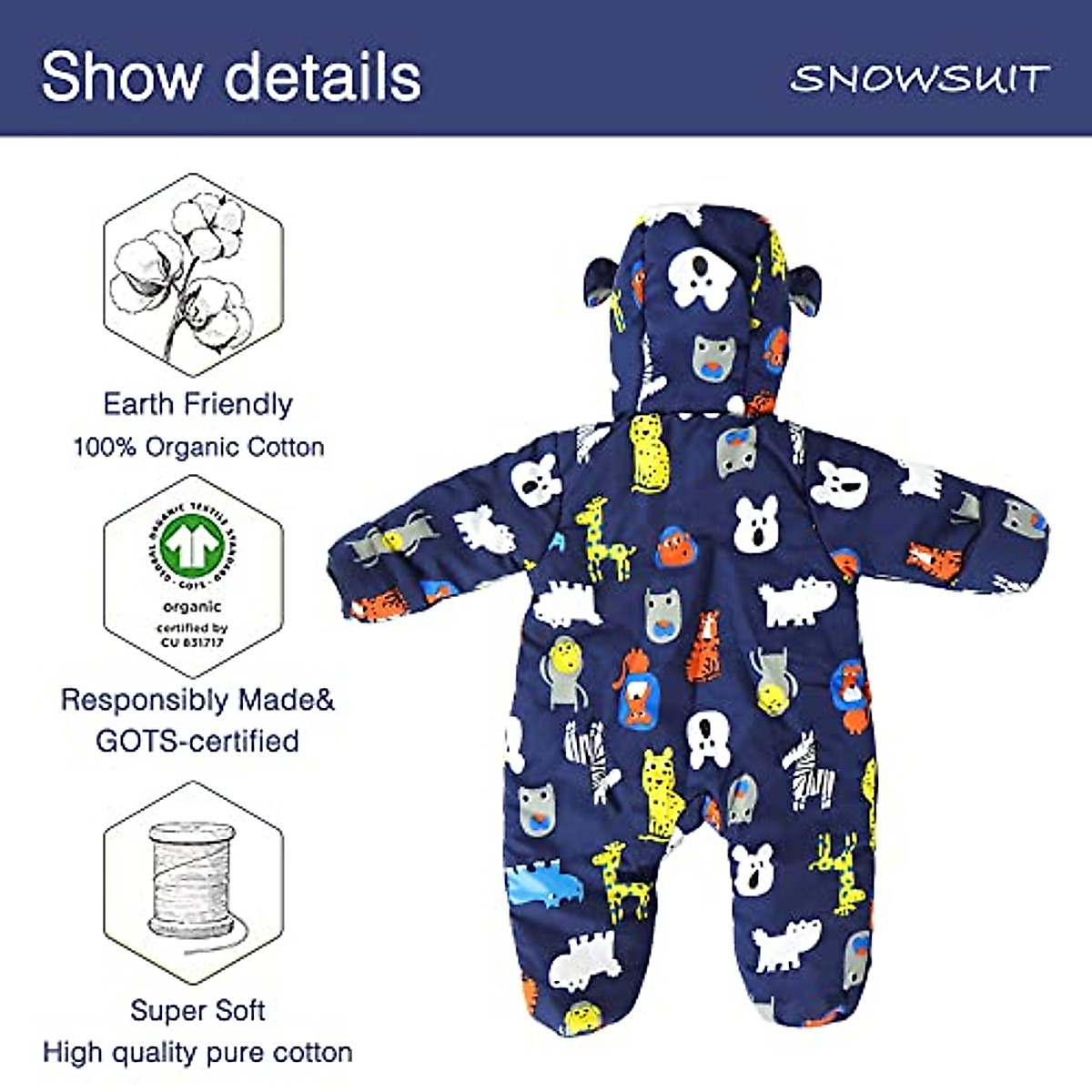 DDY Baby Girl Boy Hooded Romper Snowsuit with Booties Jumpsuit Infant Onesie Winter Outfits Jacket 6-9 Months