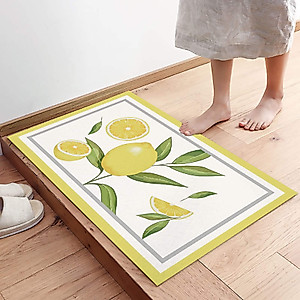 Kitchen Mat 2PCS Summer Yellow Lemon with Green Leaves Yellow Border Kitchen Rugs Kitchen Organization, Anti-Fatigue Kitchen Floor Mats Non-Slip Kitchen Decor Runner Rug Room Decor Standing Desk Mats