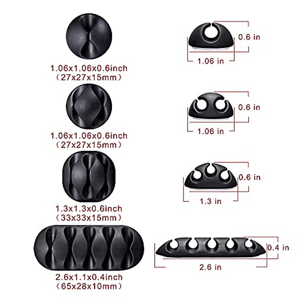 18 Pack Cable Clips Self Adhesive Cord Holders Ideal Cable Cords Management for Organizing Cable Wires Home, Office, Car, Desk Nightstand (18-Black)