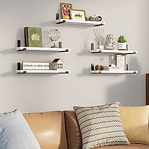 Fixwal Floating Shelves, Width 4.7 Inches Wall Shelves Set of 5, Rustic Wood Wall Storage Shelves for Bedroom, Living Room, Kitchen, Bathroom, Office and Plants (White)