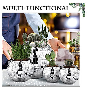 4 Set Disco Ball Planter Disco Ball Hanging Planter with Extra Long Chain Silver Disco Ball Hanger Planter Disco Ball Vase Boho Decor for Home Room Patio Decoration Gift (8", 6", 2 Pcs 4")