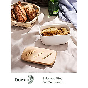 DOWAN 6.5" Large Butter Dish - Ceramic Butter Dish with Lid for Countertop - White Butter Keeper Holds Up to 3 Sticks - Butter Holder and Container with High-Quality Silicone Sealing