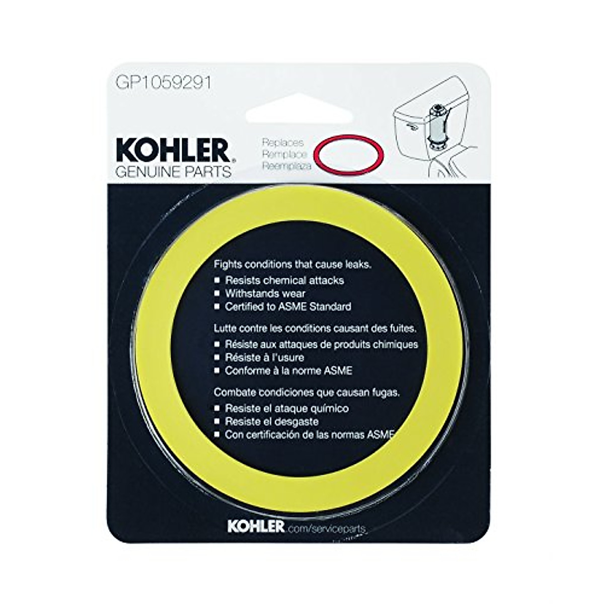 KOHLER K-1117210 Flush Valve Kit, 1.28,Black & Genuine Part Gp1059291 Canister Seal