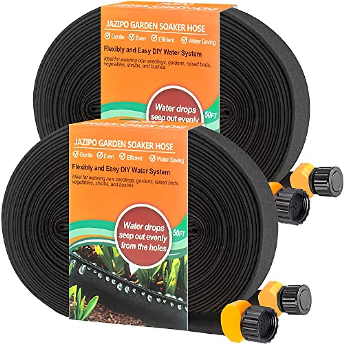 JAZIPO Premium Soaker Hose 100ft (50ft x 2Pack), Efficient Garden Drip Hoses Irrigation, Heavy Duty Watering Hose Save Water For Garden Bed, Leakproof Double Layer Flexible Trickle Hose with Holes