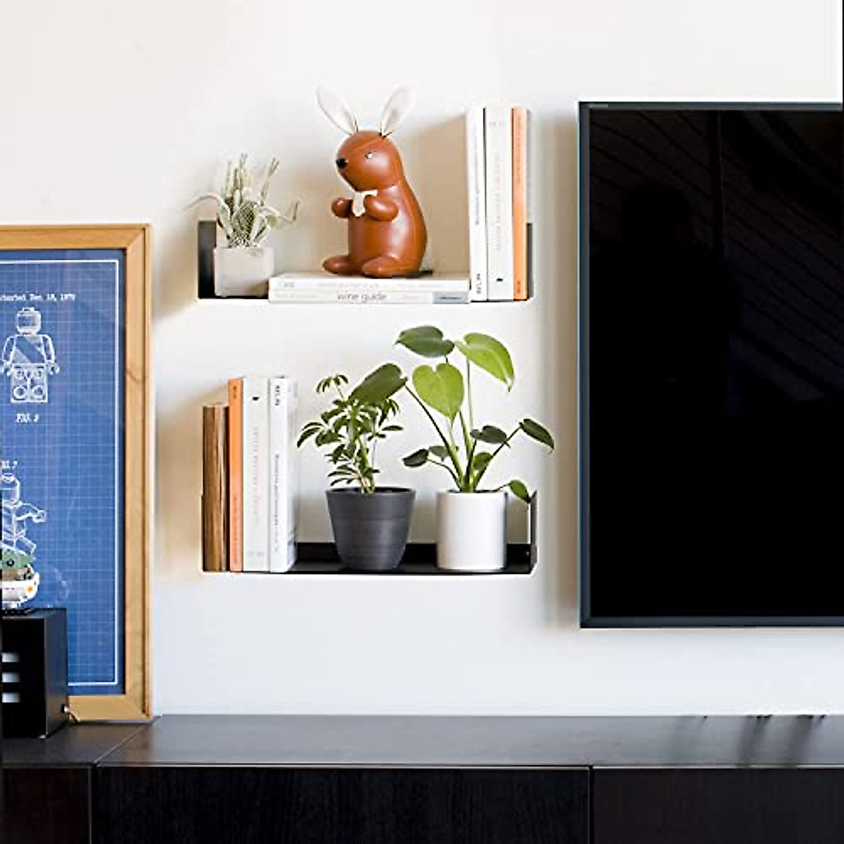 Floating Bookends Wall Mounted Metal Display Shelf (Set of 2) Black