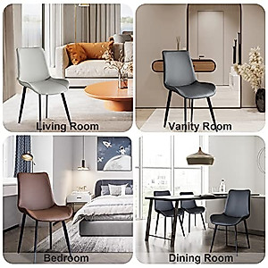 seonyou Dining Chairs Set of 4 Dark Grey Faux Leather for Kitchen Dining Room, Comfortable Mid Century Modern Chair with Metal Leg, Upholstered Big Side Chair for Living Room, Farmhouse