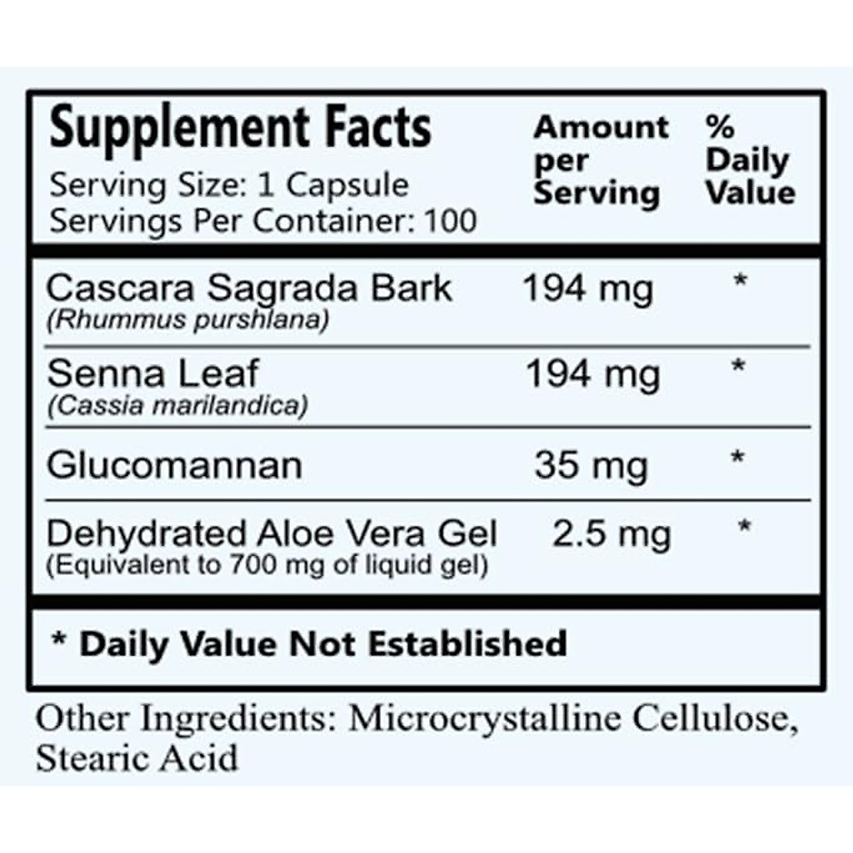 Daily Manufacturing Vega-Lax™ (Cascara Sagrada Bark, Senna Leaf, Glucomannan & Dehydrated Aloe Vera Gel) 100 Vegetarian Capsules