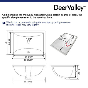 DeerValley DV-1U306 Ursa Undermount Bathroom Sink, 18'' x 13'' Vessel Sinks Rectangle Undermount Sink Modern White Ceramic Vanity Vessel Sink with Overflow