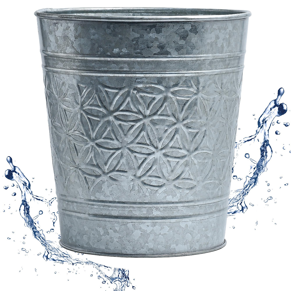 Autumn Alley Farmhouse Bathroom Trash Can, Garbage Can, Round Open Top Garbage Basket Bin for Home Office Rustic Trash Can Cute Decorative Wastebasket, Rustic Bathroom Decor, Galvanized