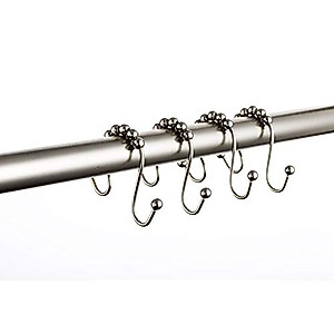 TENOVEL 2-Piece Bathroom Shower Sets: Stainless Steel 50”-72” Adjustable Curved Shower Rod, Double Glide Shower Curtain Hooks/Rings-Brushed Nickel