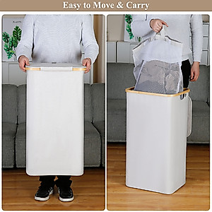 iEGrow Laundry Basket with Lid, 110L Large Laundry Hamper with Handle and Lid, Collapsible Clothes Basket Organizer with Removable Inner Bag for Clothes Toys Towels - Light Grey